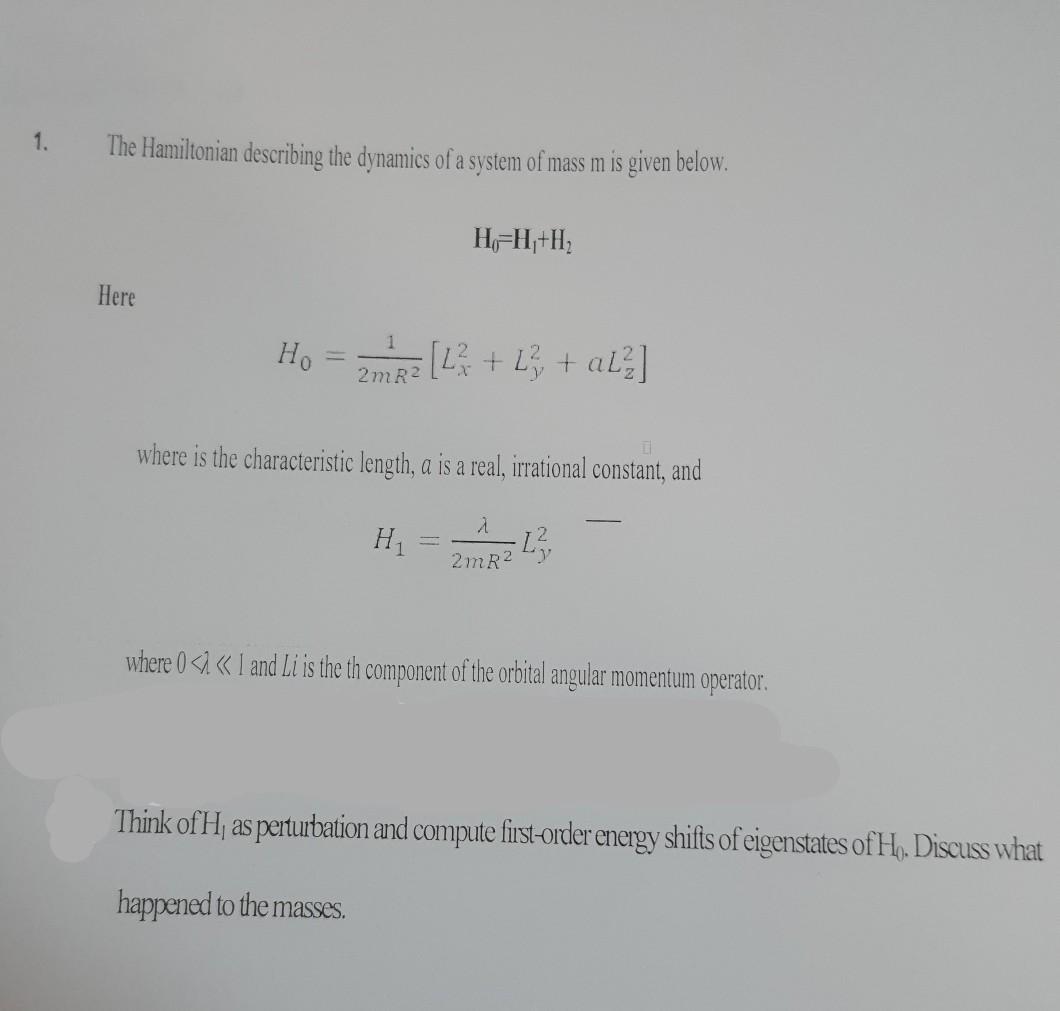 Solved Consider the hamiltonian H1 perturbation describing | Chegg.com