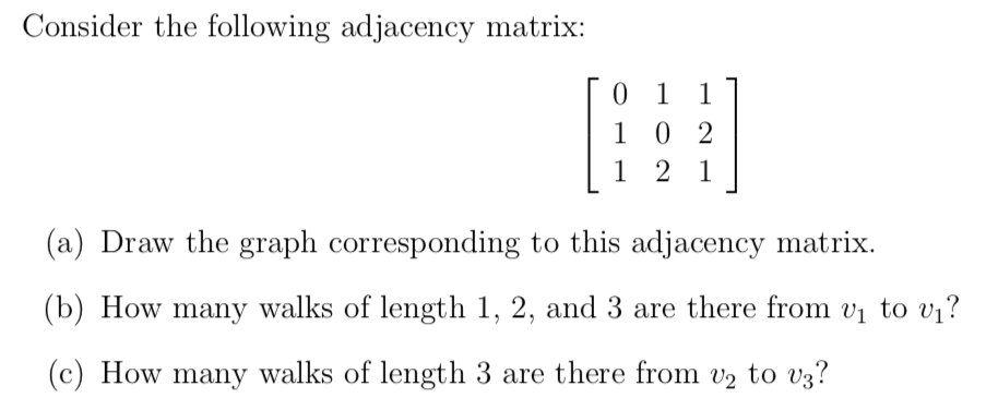 Solved Consider the following adjacency matrix: 01 1 1 0 2 | Chegg.com