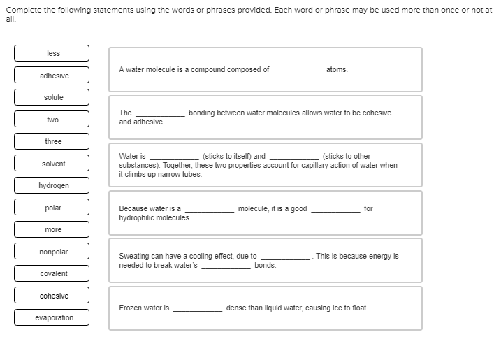 Solved Complete the following statements using the words or | Chegg.com