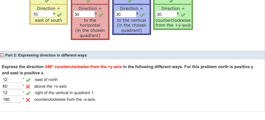 Solved Part 2: Expressing direction in different ways | Chegg.com