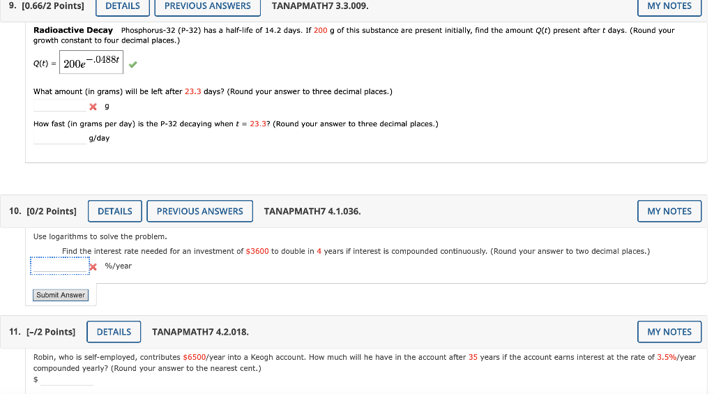 Solved 9. [0.66/2 Points] DETAILS PREVIOUS ANSWERS | Chegg.com