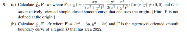 Solved ry - 2- 9. (a) Calculate fcF. dr where F(,y) = { any | Chegg.com