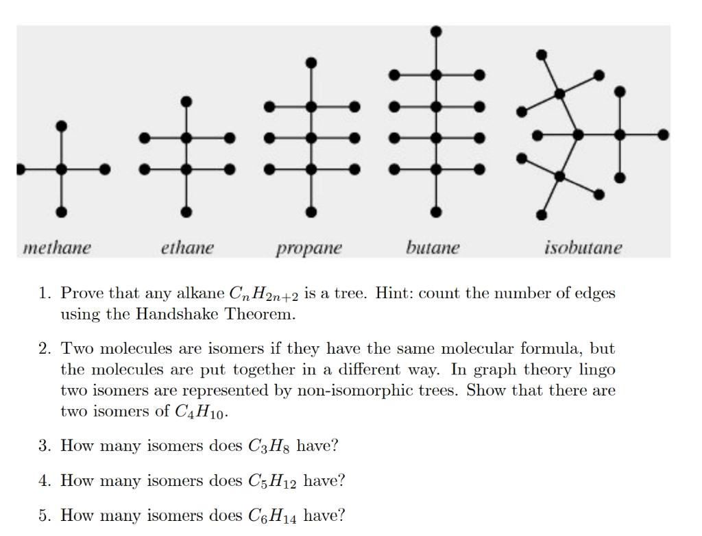 Solved 1. Prove that any alkane CnH2n+2 is a tree. Hint: | Chegg.com