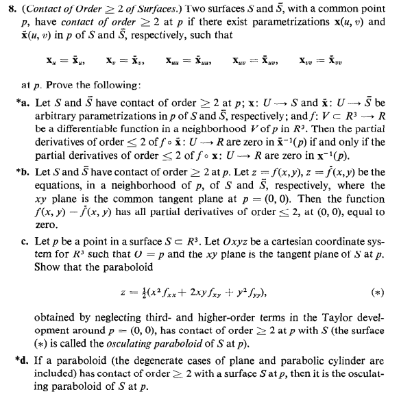 (Contact of Order ≥2 of Surfaces.) Two surfaces S and | Chegg.com