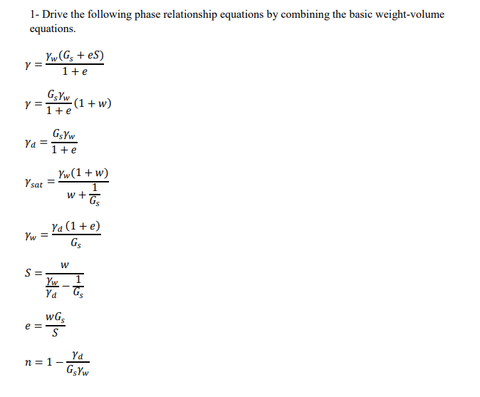 Solved 1- Drive the following phase relationship equations | Chegg.com
