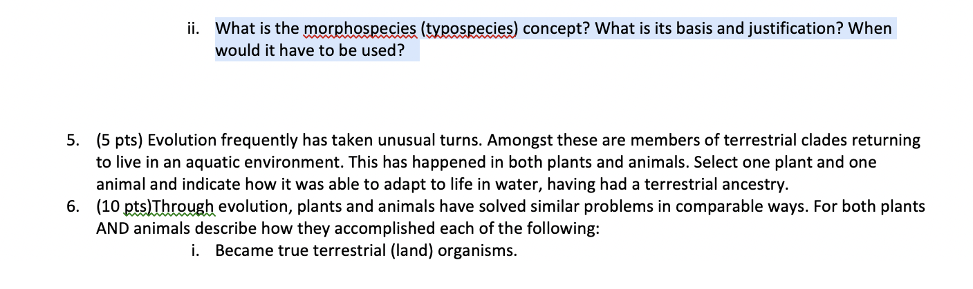 Solved ii. What is the morphospecies (typospecies) concept? | Chegg.com