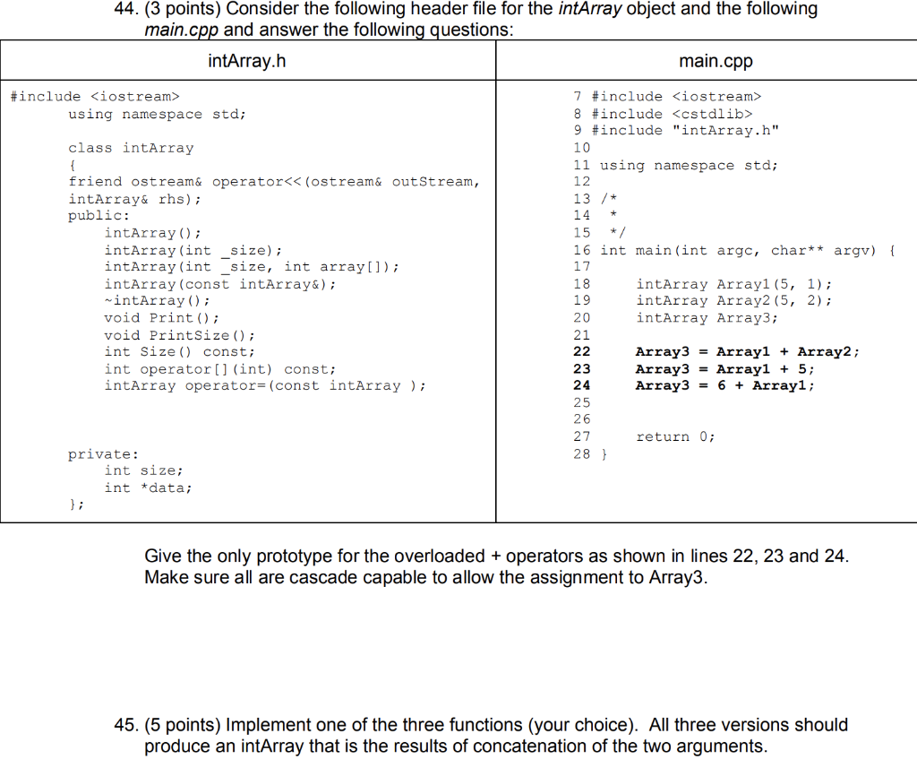 Solved 44. (3 points) Consider the following header file for | Chegg.com