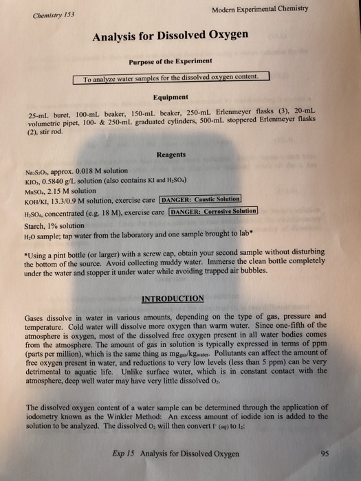 Solved Analysis for Dissolved Oxygen DATA AND REPORT SHEET | Chegg.com