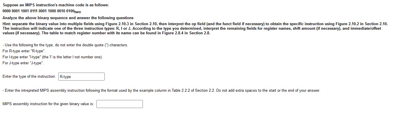 Solved Suppose an MIPS instruction's machine code is as | Chegg.com