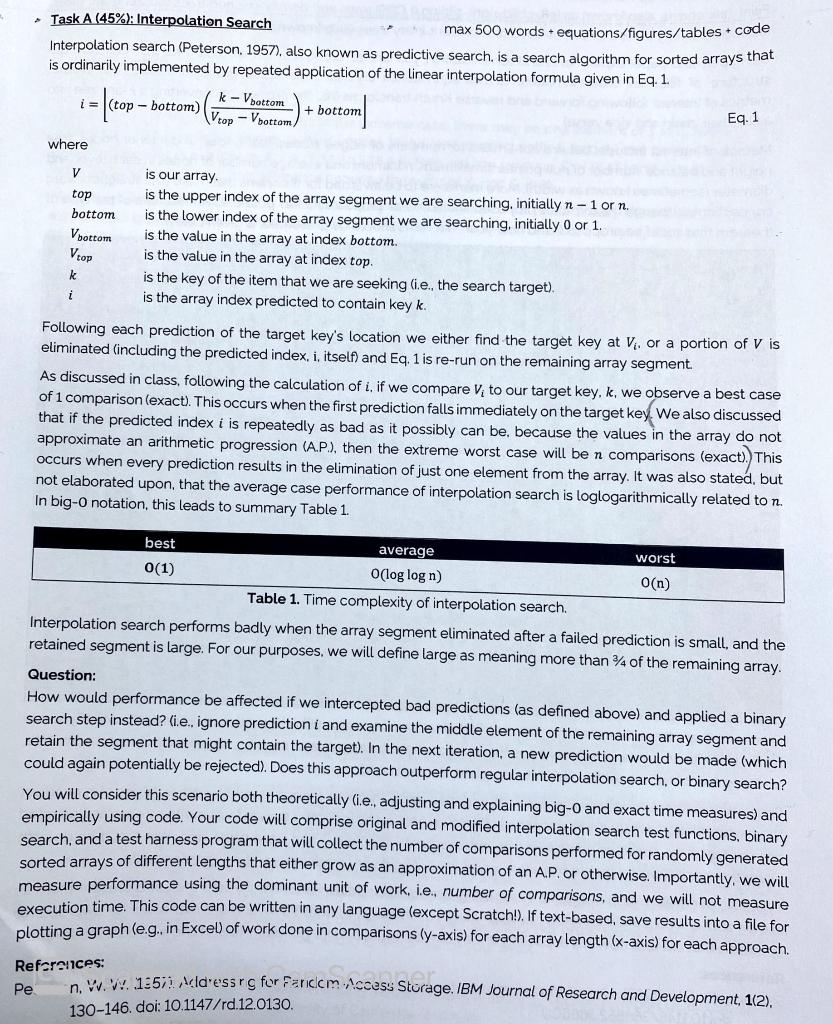 Task A (45%): Interpolation Search max 500 words - | Chegg.com