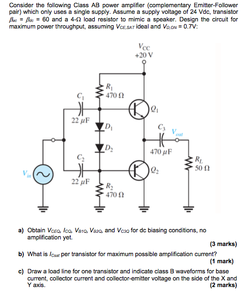 Solved Consider the following Class AB power amplifier | Chegg.com