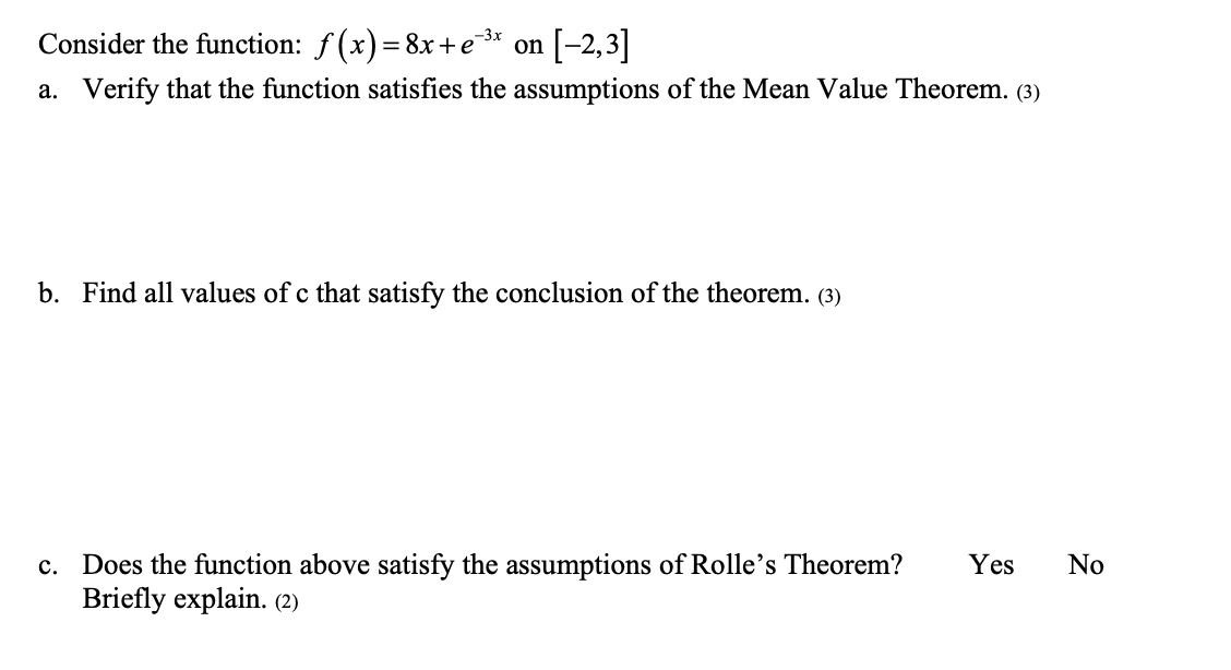 Solved Consider the function: f(x)=8x+e−3x on [−2,3] a. | Chegg.com