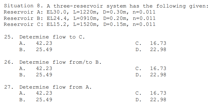 Solved Situation 8. A three-reservoir system has the | Chegg.com Solved Situation 8. A three-reservoir system has the | Chegg.com