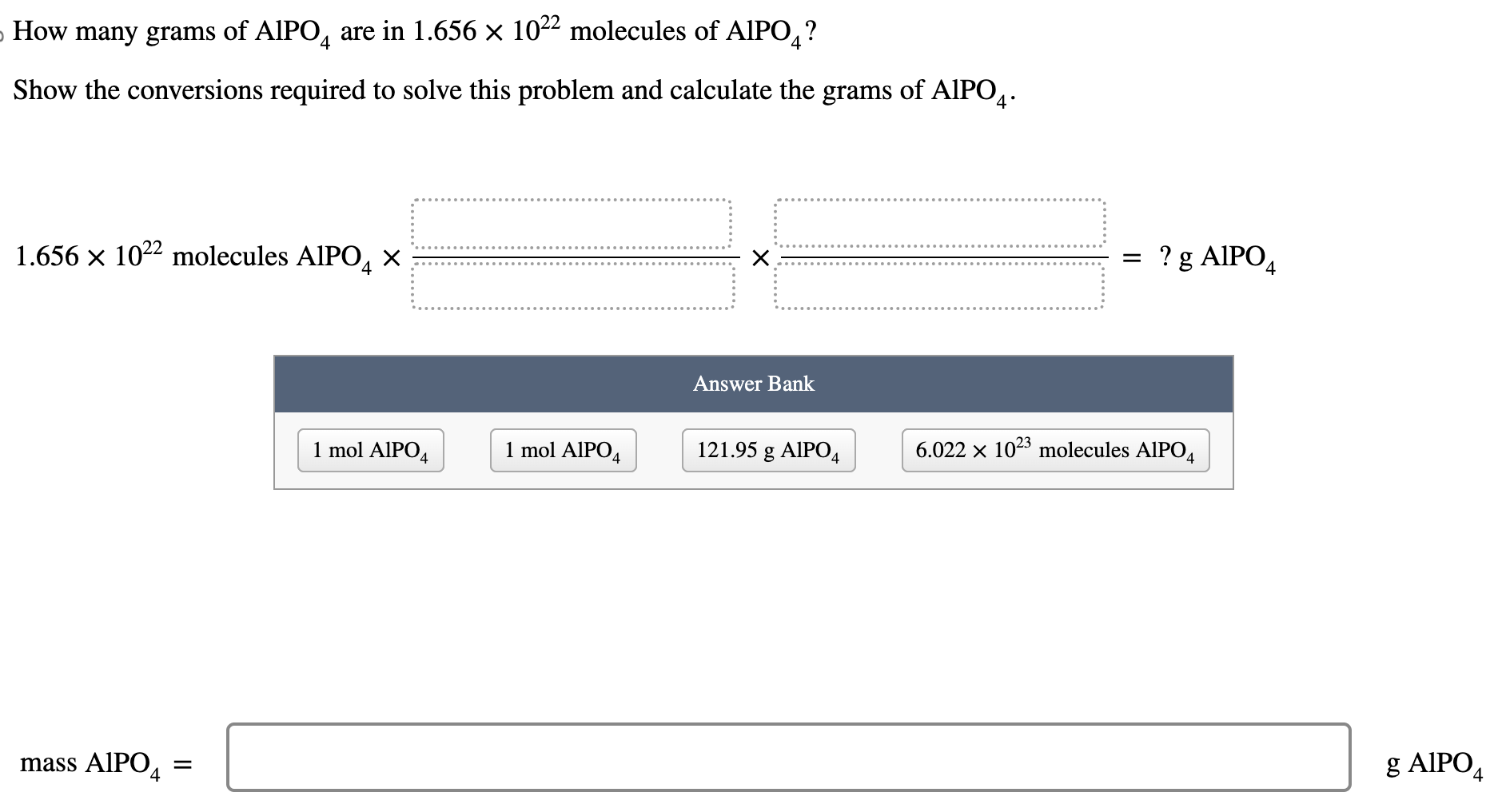 Solved AlPO4× −x =? g AlPC | Chegg.com