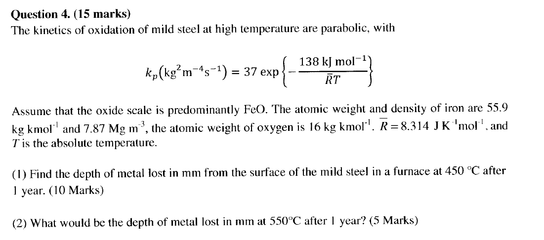 Solved Question 4. (15 marks) The kinetics of oxidation of | Chegg.com