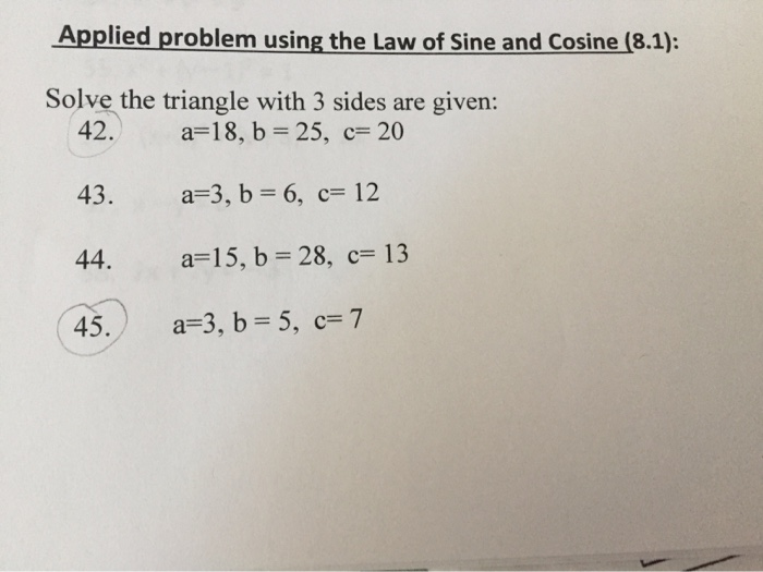 Solved Applied problem using the Law of Sine and Cosine | Chegg.com