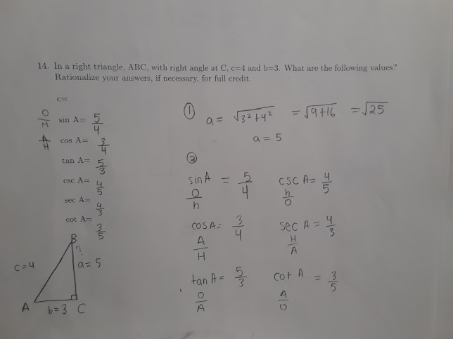 Solved 14. In a right triangle, ABC, with right angle at C. | Chegg.com