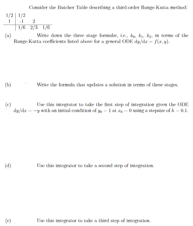 Solved 2 Consider the Butcher Table describing a third-order | Chegg.com