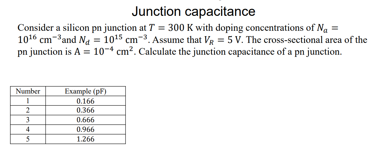 Solved Junction capacitance Consider a silicon pn junction | Chegg.com