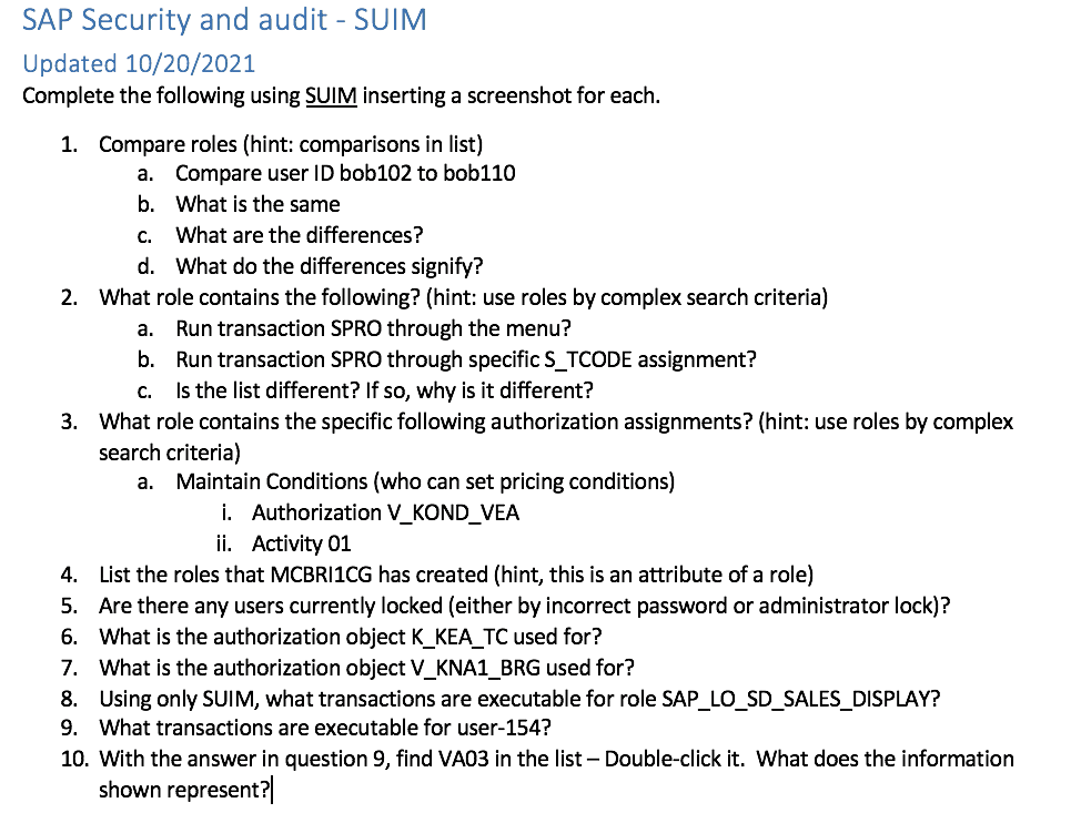Sap Security And Audit Suim Updated 10 20 2021