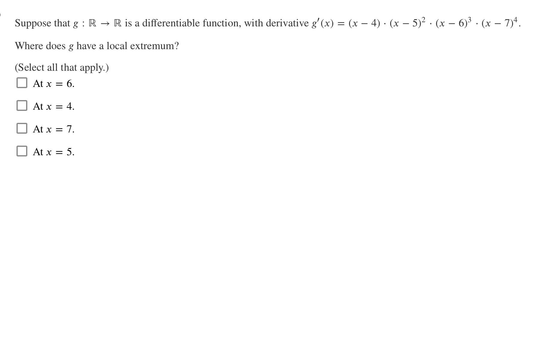 Solved Suppose that g:R→R is a differentiable function, with | Chegg.com