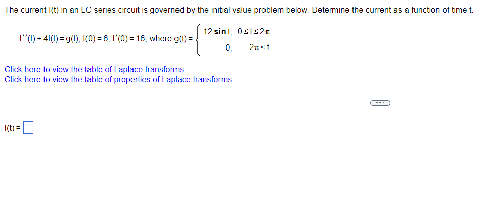 Solved The current I(t) in an LC series circuit is governed | Chegg.com