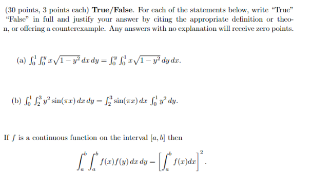Solved (30 points, 3 points cach) True/False. For each of | Chegg.com
