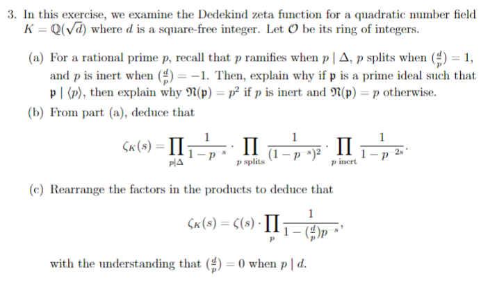 Solved 3. In this exercise, we examine the Dedekind zeta | Chegg.com