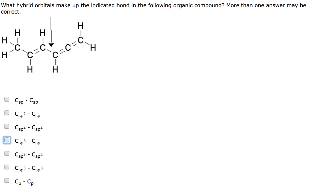 Solved What hybrid orbitals make up the indicated bond in | Chegg.com