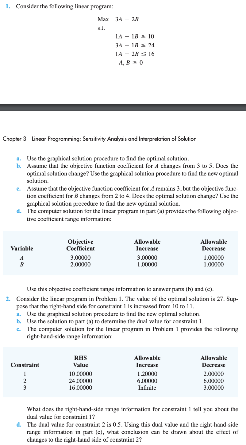 Solved 1. Consider the following linear program: Max s.t. | Chegg.com