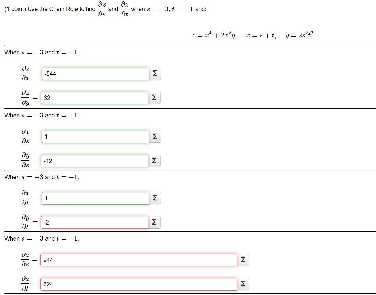 Solved (1 point) Use the Chain Rule to find ∂s∂z and ∂t∂z | Chegg.com
