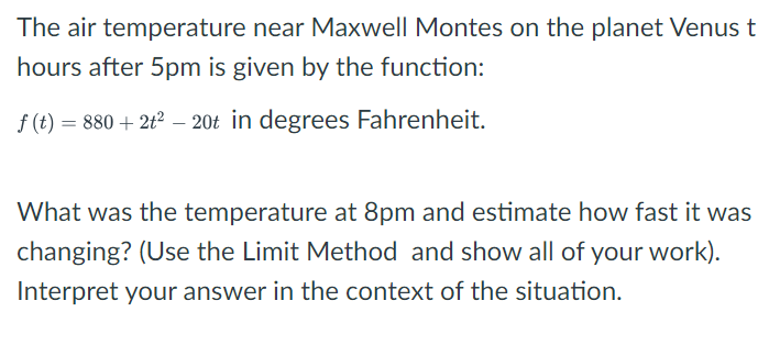 The air temperature near Maxwell Montes on the planet | Chegg.com