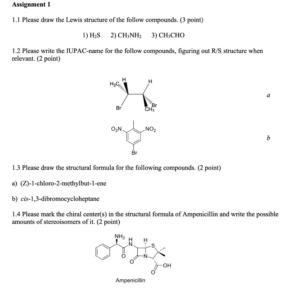 Solved 1.1 Please draw the Lewis structure of the follow | Chegg.com
