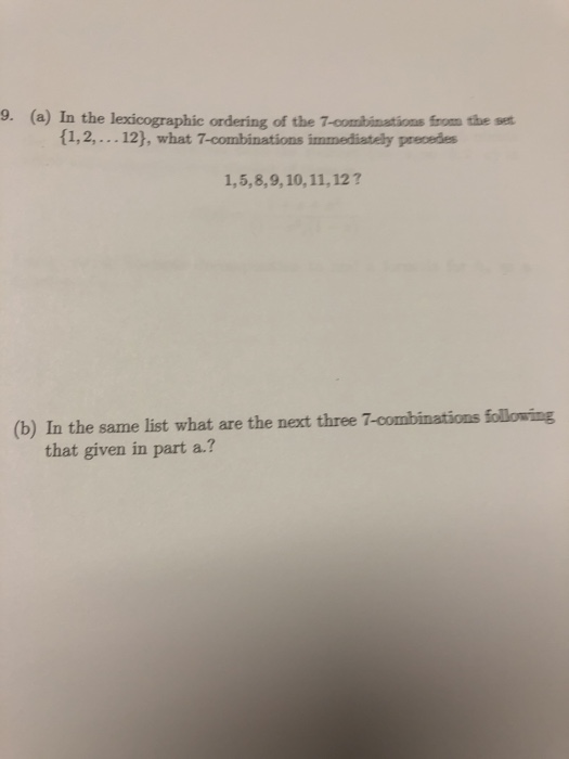 Solved 9. (a) In the lexicographic ordering of the | Chegg.com