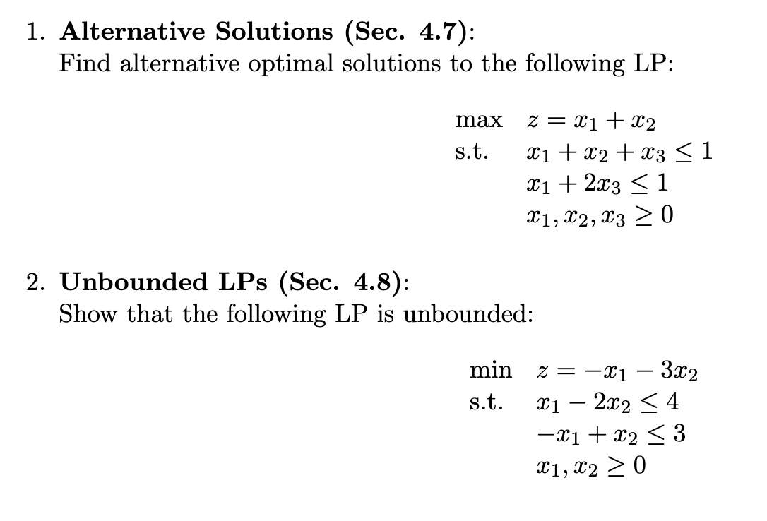 Solved 1. Alternative Solutions (Sec. 4.7): Find alternative | Chegg.com