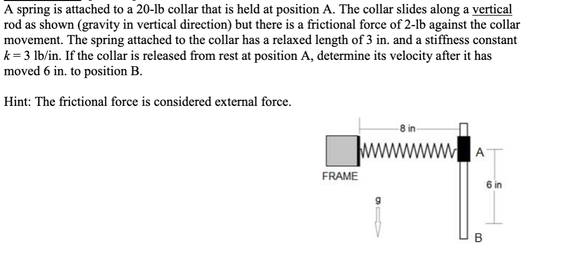 Solved A spring is attached to a 20-lb collar that is held | Chegg.com