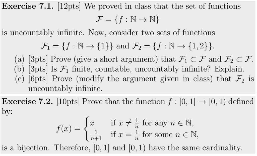 Solved Exercise 7.1. [12pts We proved in class that the set | Chegg.com