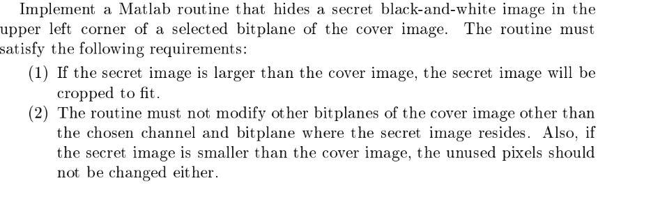 Solved Implement a Matlab routine that hides a secret | Chegg.com