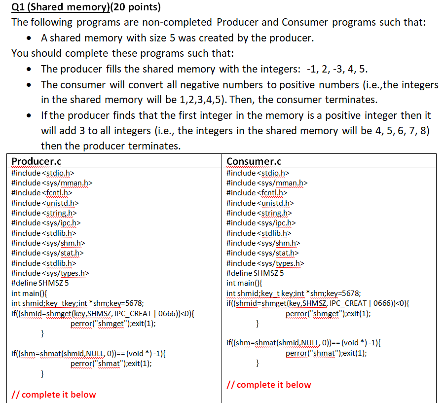Q1 (Shared memory) (20 points) The following programs | Chegg.com