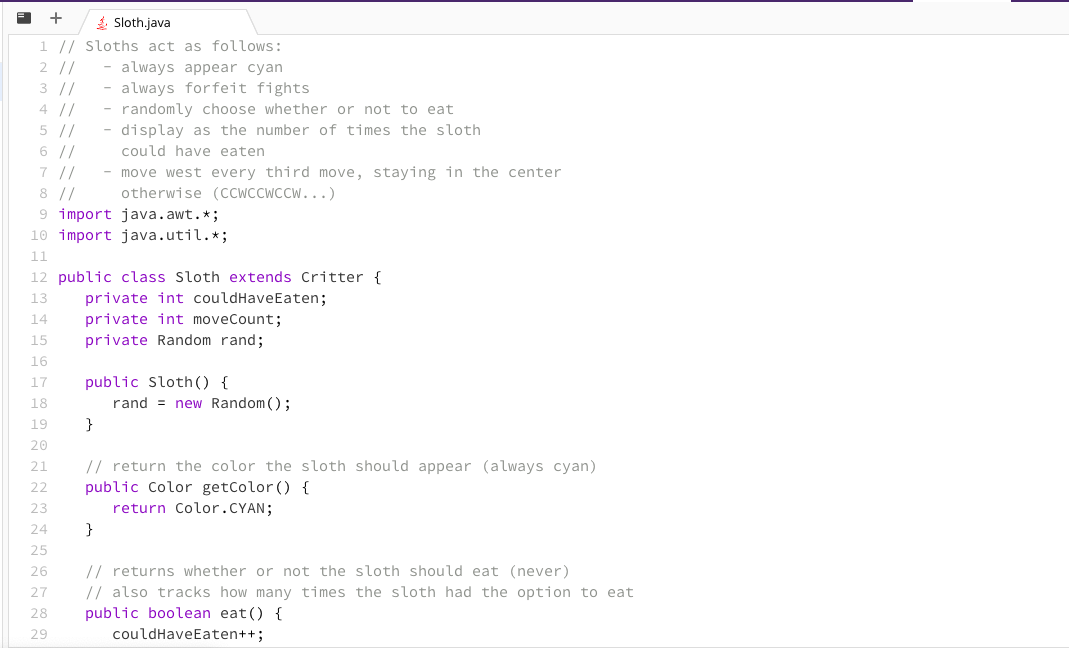 Hello there, I will need to write a critter java | Chegg.com
