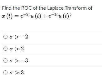 Solved Find the ROC of the Laplace Transform of α (t) = | Chegg.com