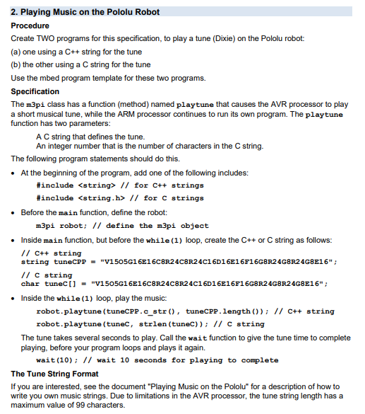 Solved 2. Playing Music on the Pololu Robot Procedure Create | Chegg.com