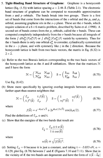 5. Tight-Binding Band Structure of Graphene: Graphene | Chegg.com