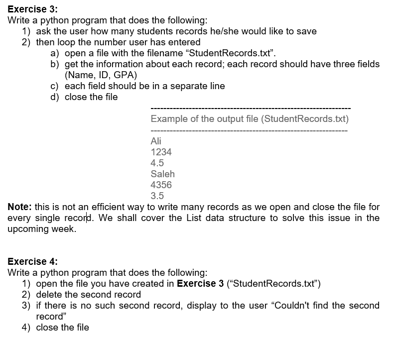 Solved Exercise 3 Write A Python Program That Does The