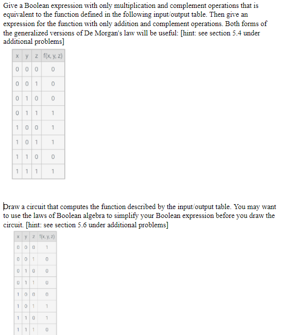 Solved Give a Boolean expression with only multiplication | Chegg.com