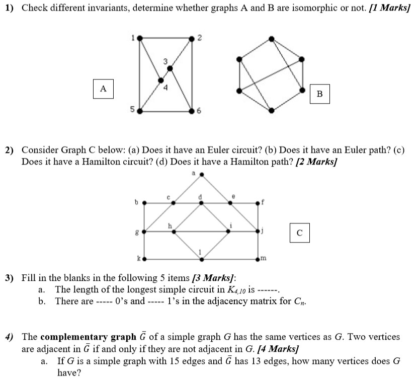 Solved 1) Check different invariants, determine whether | Chegg.com