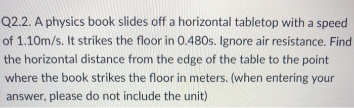 Solved Q2.2. A physics book slides off a horizontal tabletop | Chegg.com