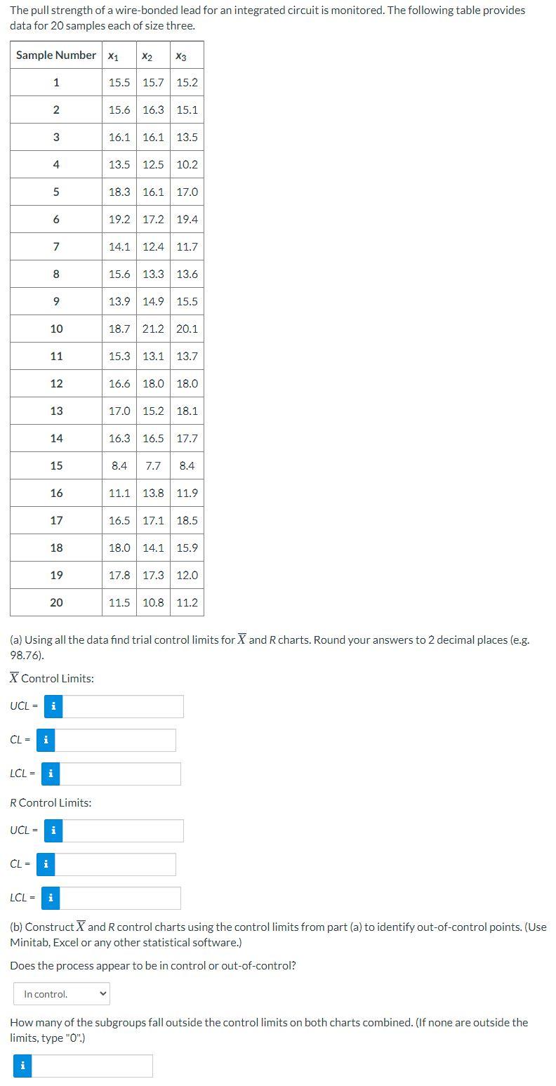 Solved The pull strength of a wire-bonded lead for an | Chegg.com