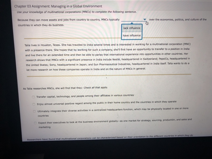 Solved Chapter 03 Assignment: Managing in a Global | Chegg.com