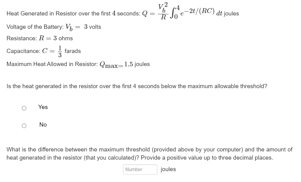Solved Heat Generated in Resistor over the first 4 seconds: | Chegg.com